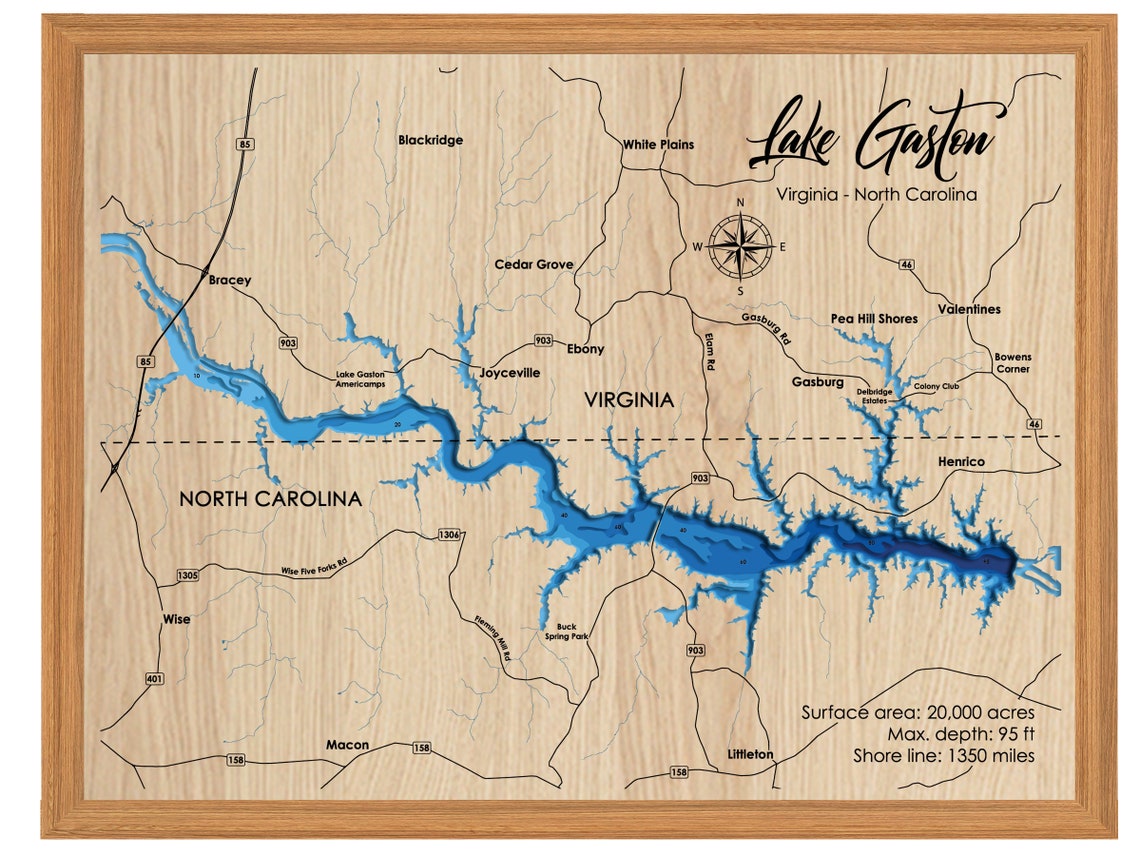 Digital File PDF, SVG - Lake Gaston Va North Carolina Map Bathymetric ...