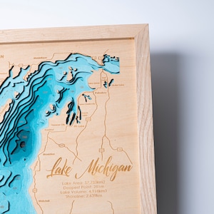 Digital File DXF, AI, SVG - Michigan Lake Map Wood Bathymetric Map ...