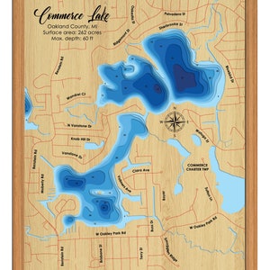 Digital File PDF, SVG - Commerce Lake Michigan Map Bathymetric Depth ...