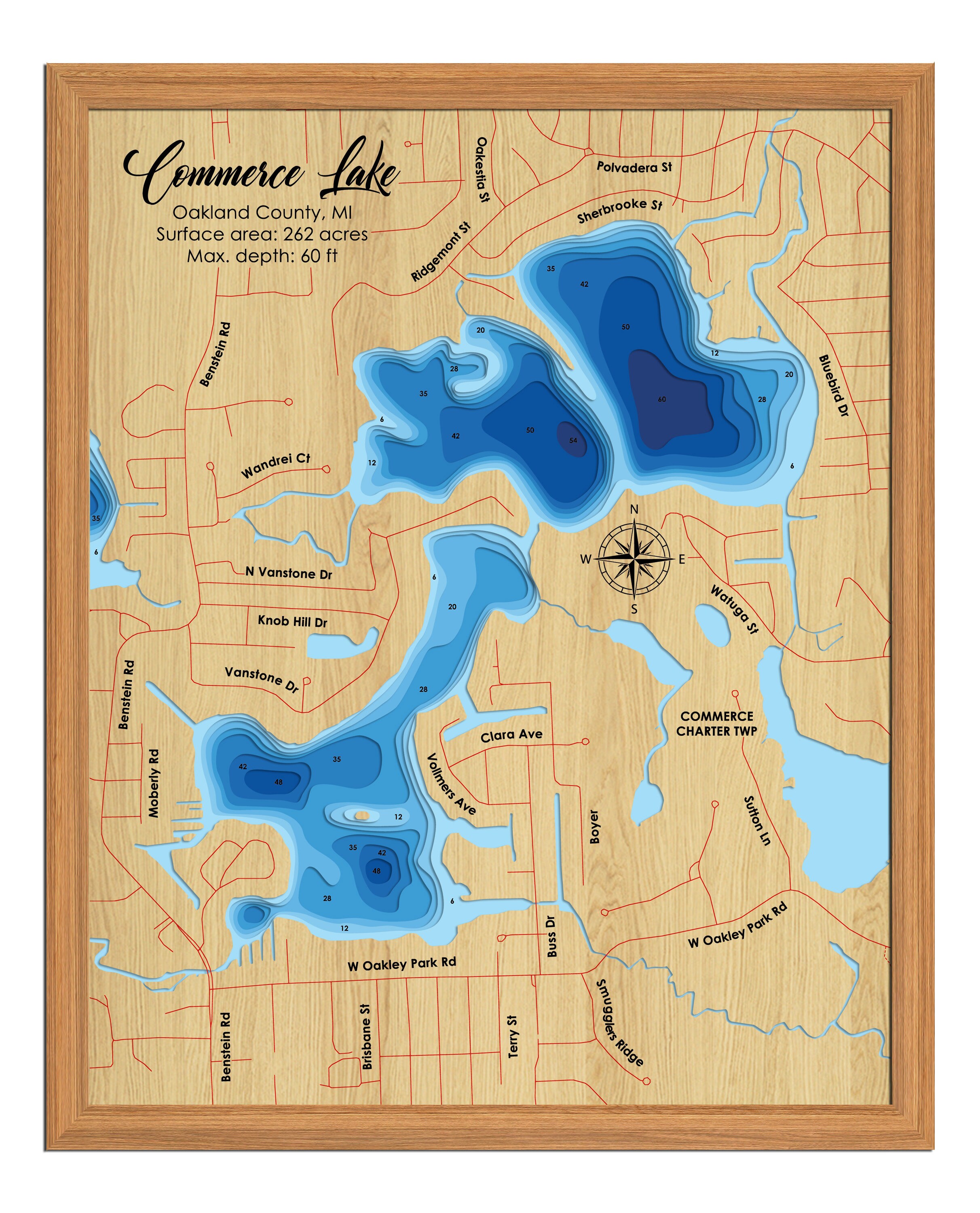 Digital File PDF, SVG - Commerce Lake Michigan Map Bathymetric Depth ...