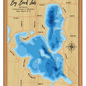 Digital File PDF, SVG - Big Birch Lake, Mn Bathymetric Depth Layers SVG ...