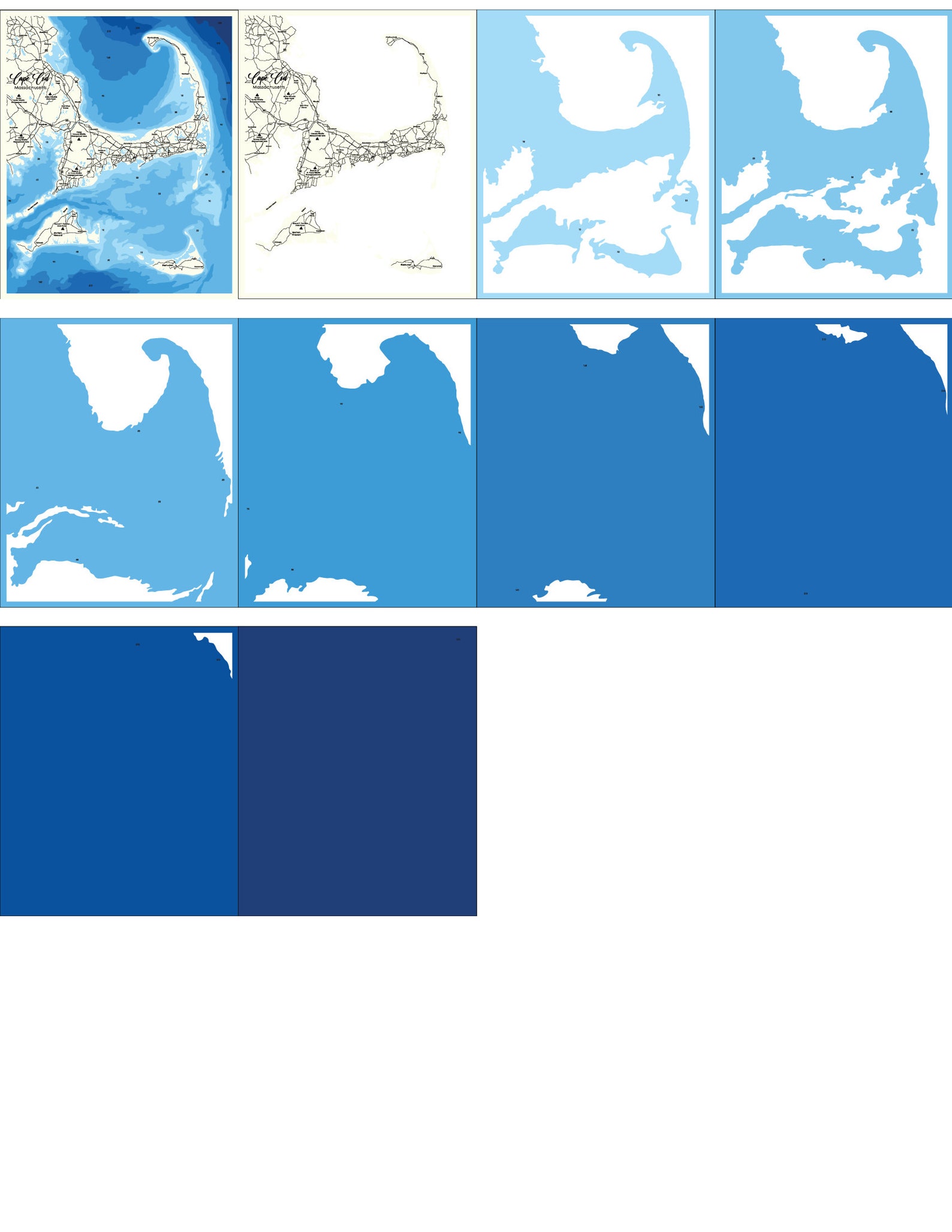 Digital File PDF, SVG - Cape Cod Massachusett Bathymetric Depth Layers ...