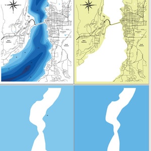 Digital File PDF, SVG - Okanagan Lake Kelowna City Map Bathymetric ...