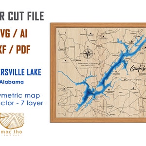 Digital File PDF, SVG - Guntersville Lake Alabama Bathymetric Depth ...