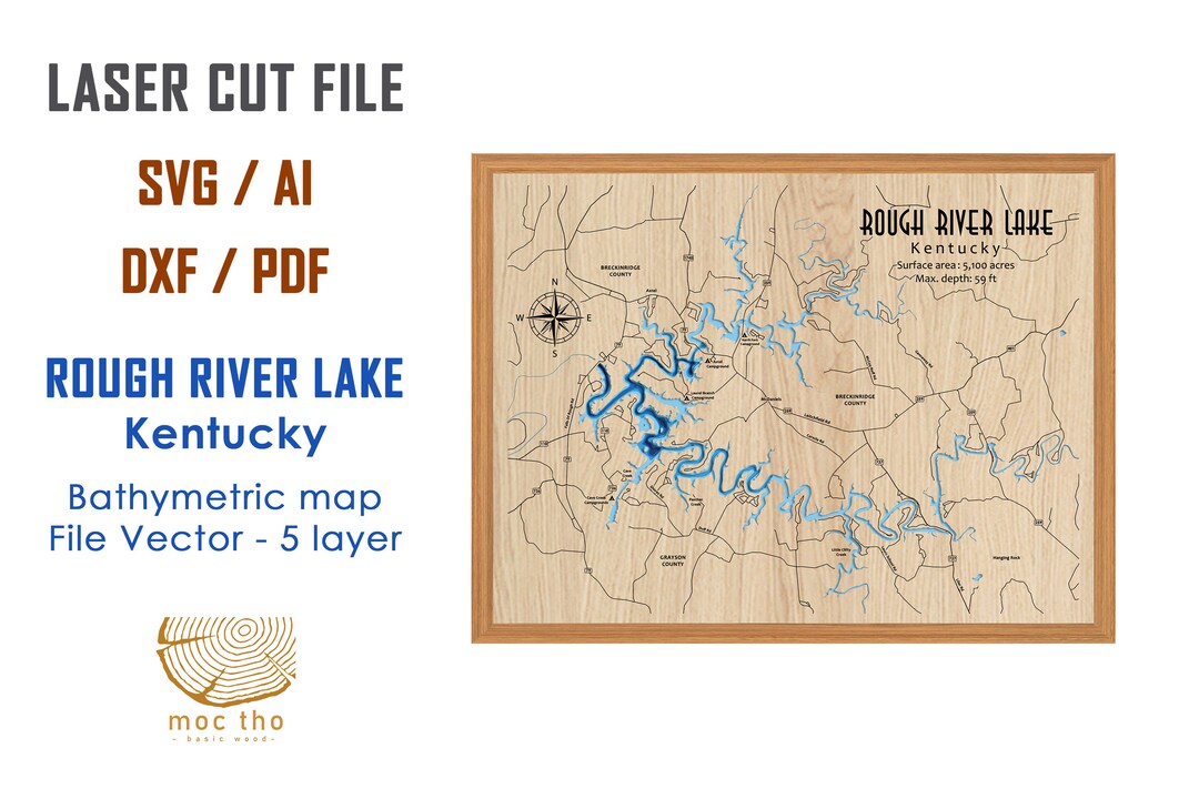 Digital File PDF, SVG - Rough River Lake, Kentucky Bathymetric Depth ...