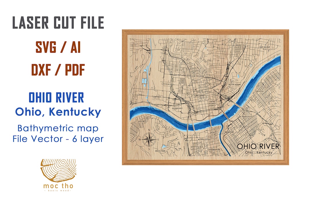 Digital File PDF, SVG - Ohio River Ohio Kentucky, Bathymetric Depth ...