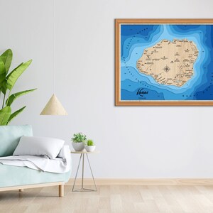 Digital File PDF, SVG - Kauai Island Hawaii Map Bathymetric Depth ...