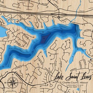 Digital File PDF, SVG - Lake Saint Louis Missouri Bathymetric Depth ...