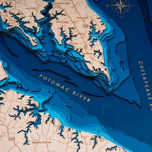 Digital File PDF, SVG - Potomac River Map Bathymetric Depth Layers SVG ...
