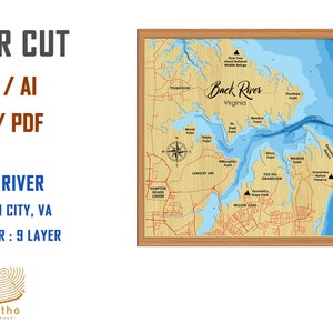 Digital File PDF, SVG Back River, Hampton, Virginia, Bathymetric Depth ...