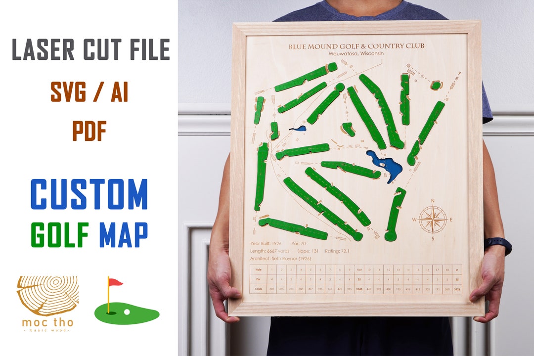 Digital File DXF, AI, SVG - Custom Golf Course Map for Laser Cut ...