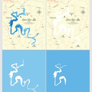 Digital File PDF, SVG - Green River Lake Kentucky Map Bathymetric Depth ...