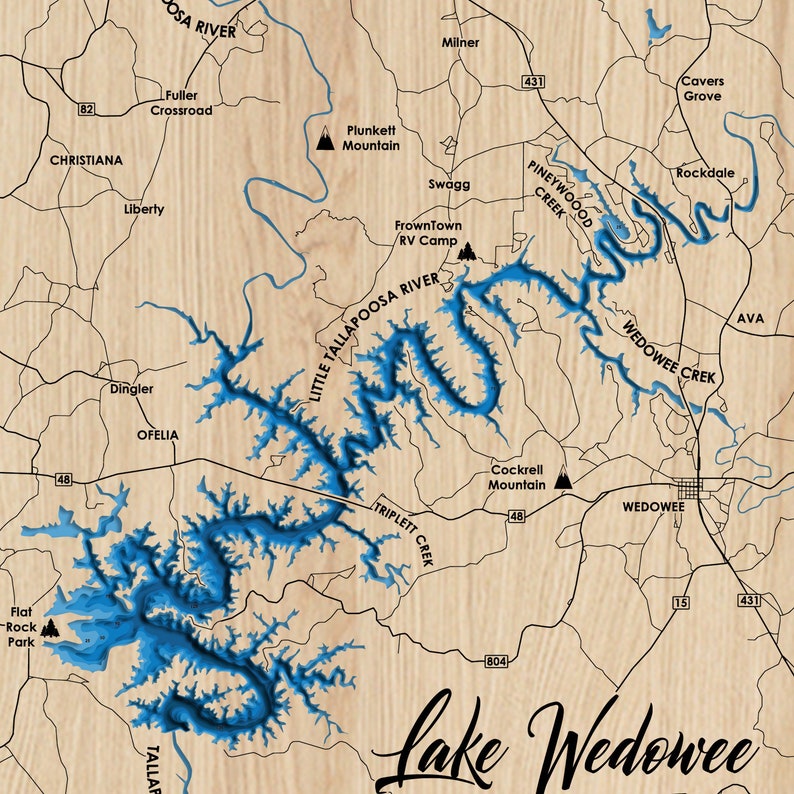 Digital File PDF, SVG - Lake Wedowee Alabama, Bathymetric Depth Layers ...