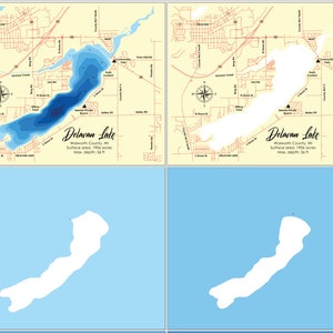 Digital File PDF, SVG - Delavan Lake, Wisconsin Map Bathymetric Depth ...