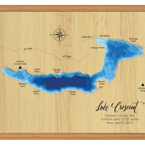 Digital File PDF, SVG - Lake Crescent Washington Bathymetric Depth ...