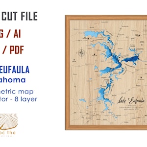 Digital File PDF, SVG - Lake Eufaula Oklahoma, Bathymetric Depth Layers ...