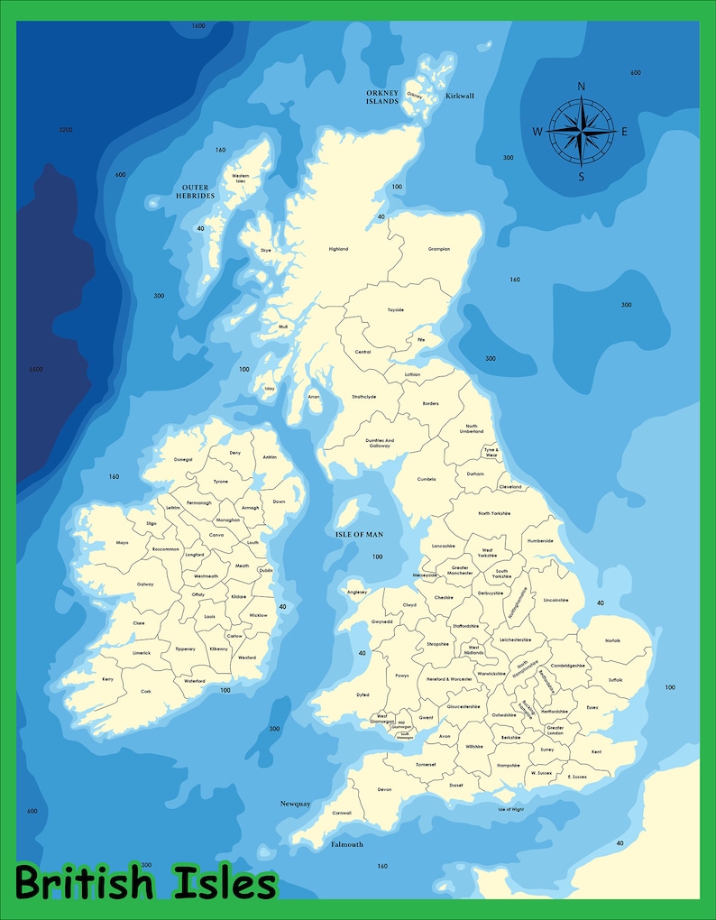 British Isles 3D Layered Map SVG | UK Bathymetric Map Laser Cut File ...
