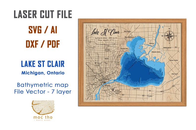 Digital File PDF, SVG - Lake St Clair , Bathymetric Depth Layers SVG ...