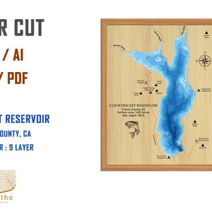 Digital File PDF, SVG - Courtright Reservoir California Map Bathymetric ...
