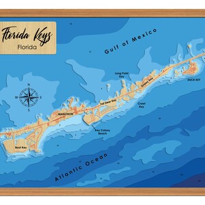 Digital File PDF, SVG - Florida Keys Florida Map Bathymetric Depth ...