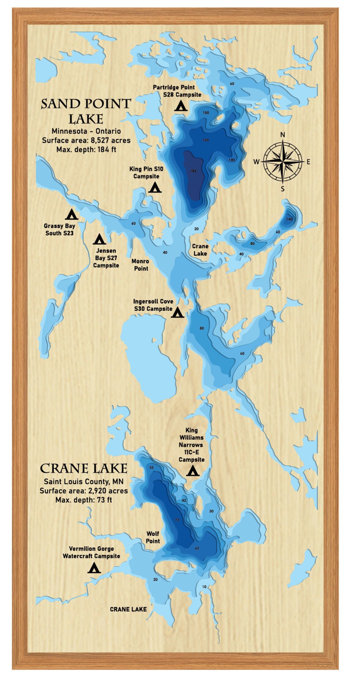 Digital File PDF, SVG - Crane Lake and Sand Point Lake Map Bathymetric ...
