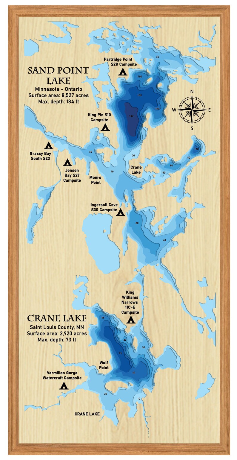 Digital File PDF, SVG - Crane Lake and Sand Point Lake Map Bathymetric ...