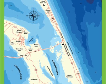 Digital File PDF, SVG Kerr Lake North Carolina Map Bathymetric Depth ...