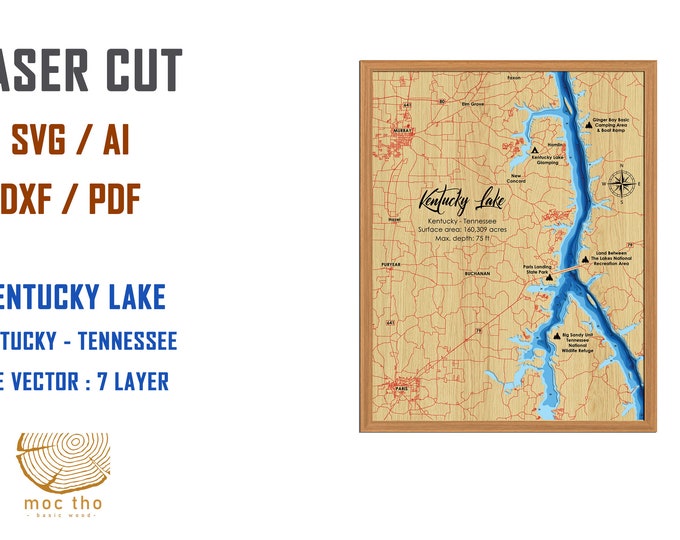Digital File PDF, SVG - Kentucky Lake Bathymetric Depth Layers SVG File ...