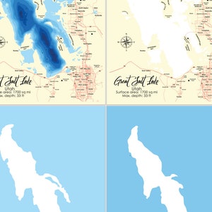 Digital File PDF, SVG - Great Salt Lake Utah, Bathymetric Depth Layers ...