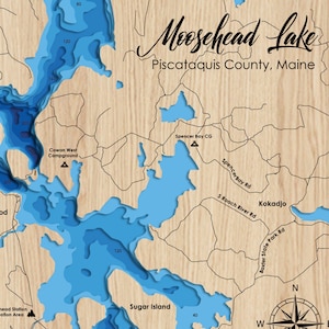 Digital File PDF, SVG - Moosehead Lake Maine Map Bathymetric Depth ...