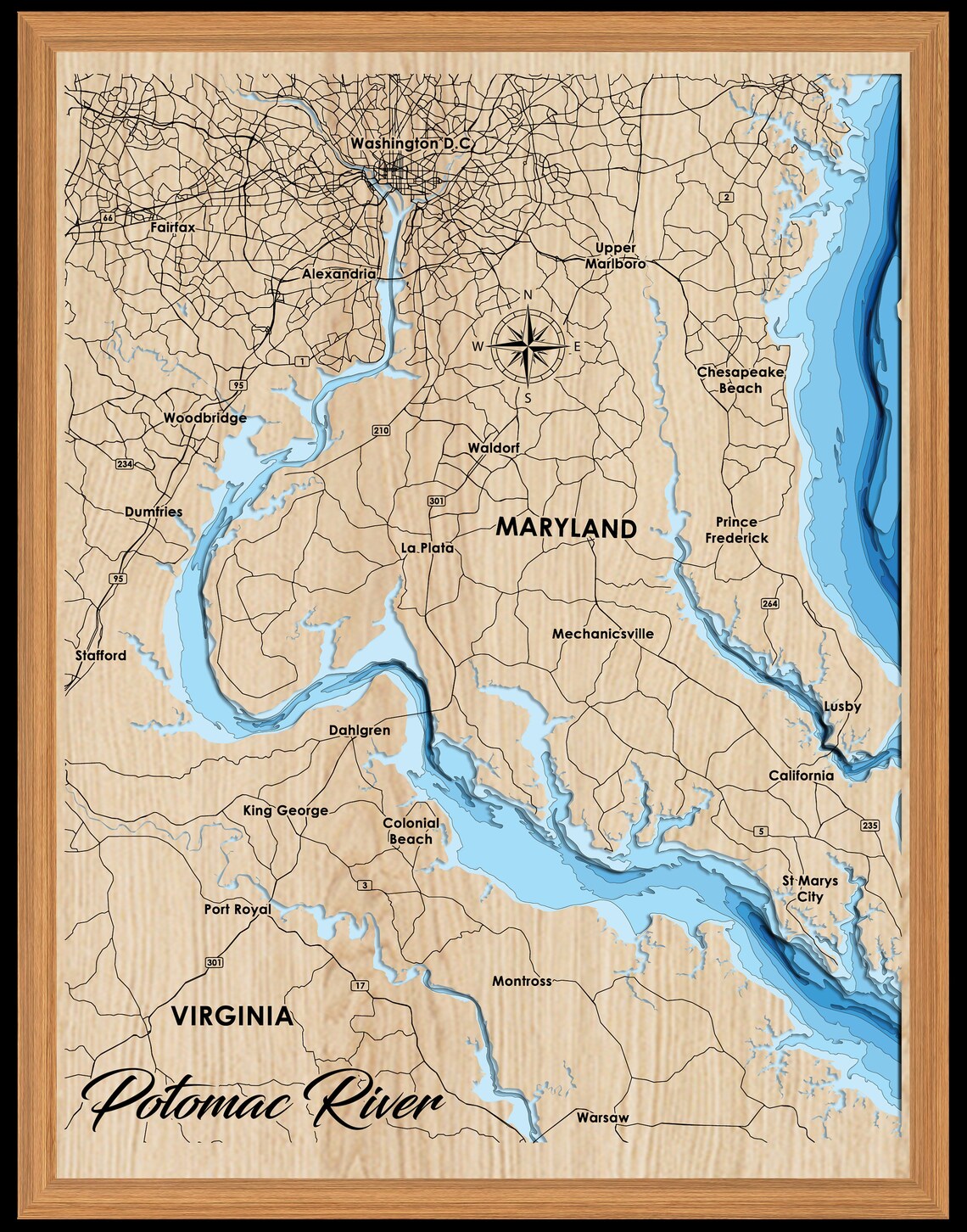 Digital File PDF, SVG - Potomac River Maryland, Bathymetric Depth ...