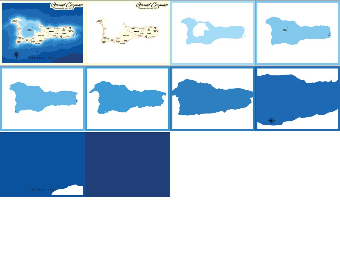 Digital File PDF, SVG - Grand Cayman, Cayman Islands Map Bathymetric ...