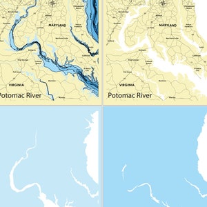 Digital File PDF, SVG - Potomac River Maryland, Bathymetric Depth ...
