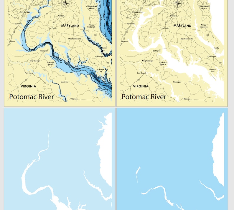 Digital File PDF, SVG - Potomac River Maryland, Bathymetric Depth ...