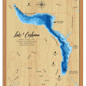 Digital File PDF, SVG - Lake Cushman Washington State Bathymetric Depth ...