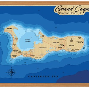 Digital File PDF, SVG - Grand Cayman, Cayman Islands Map Bathymetric ...