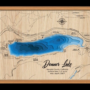 Digital File PDF, SVG - Donner Lake California Map, Bathymetric Depth ...