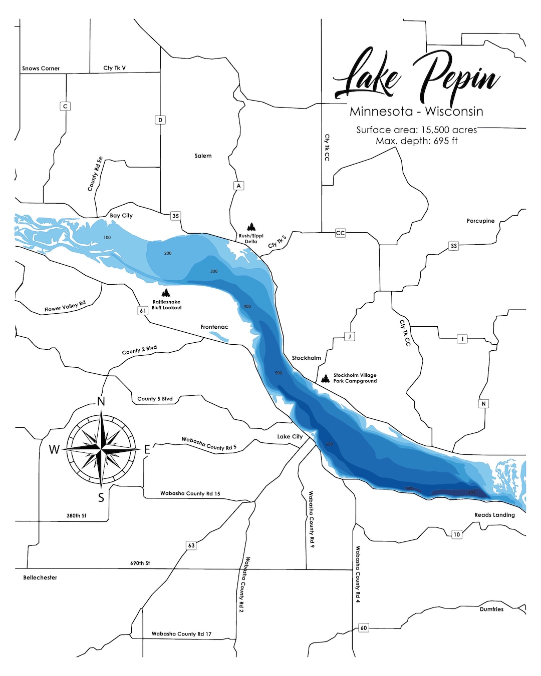 Digital File PDF SVG Lake Pepin Minnesota Wisconsin Map Wood - Etsy