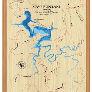 Digital File PDF, SVG - Cave Run Lake Kentucky Map Bathymetric Depth ...