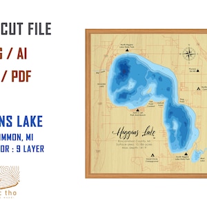 Digital File PDF, SVG - Higgins Lake Michigan Bathymetric Depth Layers ...