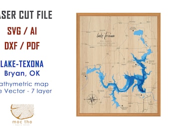 Digital File PDF, SVG Cherokee Lake Tennessee Bathymetric Depth Layers ...