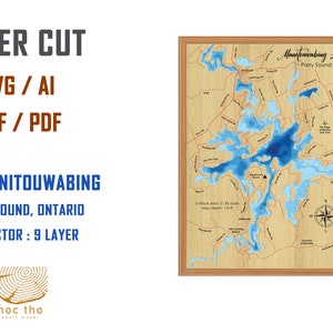 Digital File PDF, SVG - Lake Manitouwabing, Ontario Bathymetric Depth ...