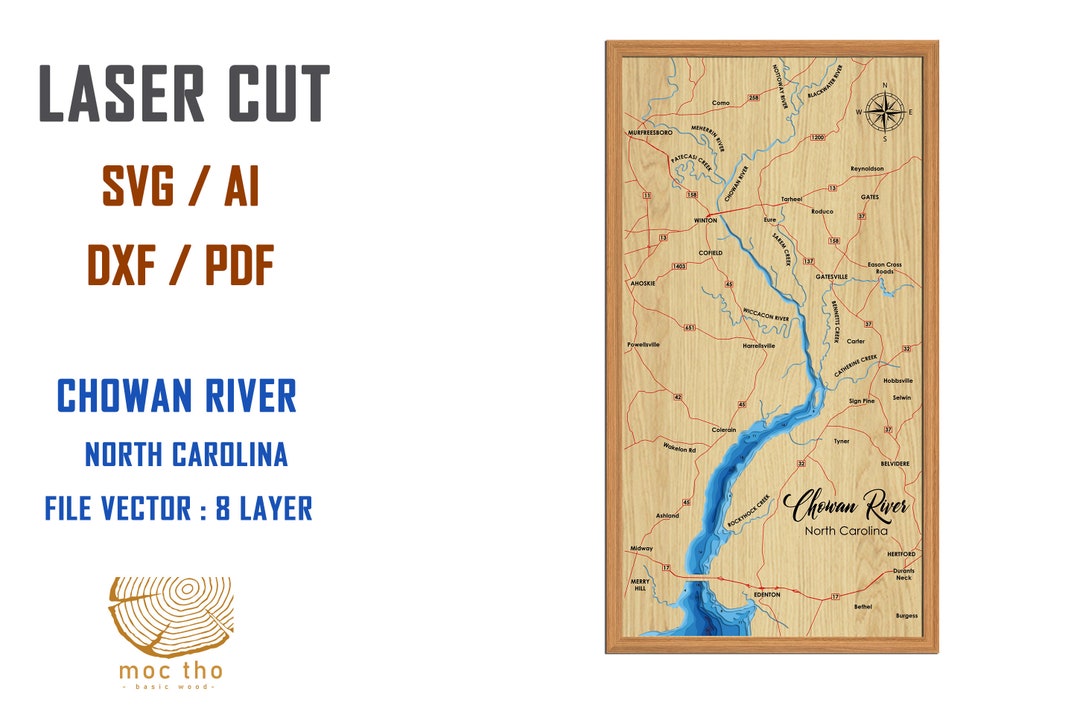 Digital File PDF, SVG - Chowan River North Carolina Map, Bathymetric ...