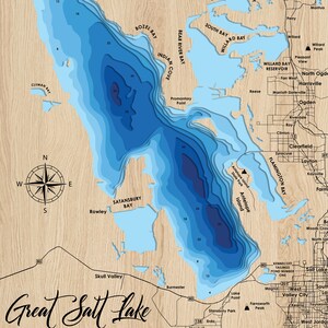 Digital File PDF, SVG - Great Salt Lake Utah, Bathymetric Depth Layers ...