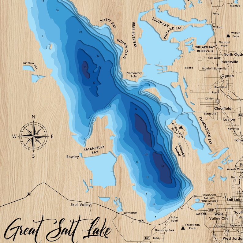 Digital File PDF, SVG - Great Salt Lake Utah, Bathymetric Depth Layers ...