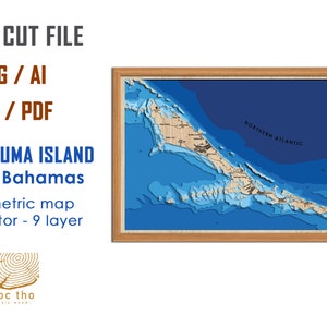 Digital File PDF, SVG Great Exuma Island, Bahamas Bathymetric Depth ...