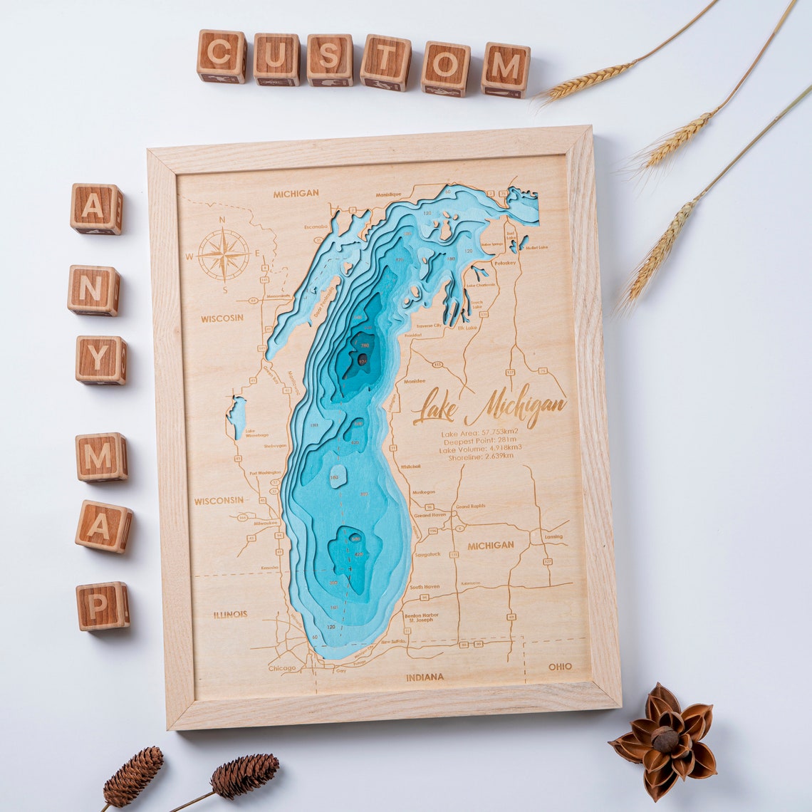 Digital File DXF AI SVG Michigan Lake Map Wood Bathymetric - Etsy