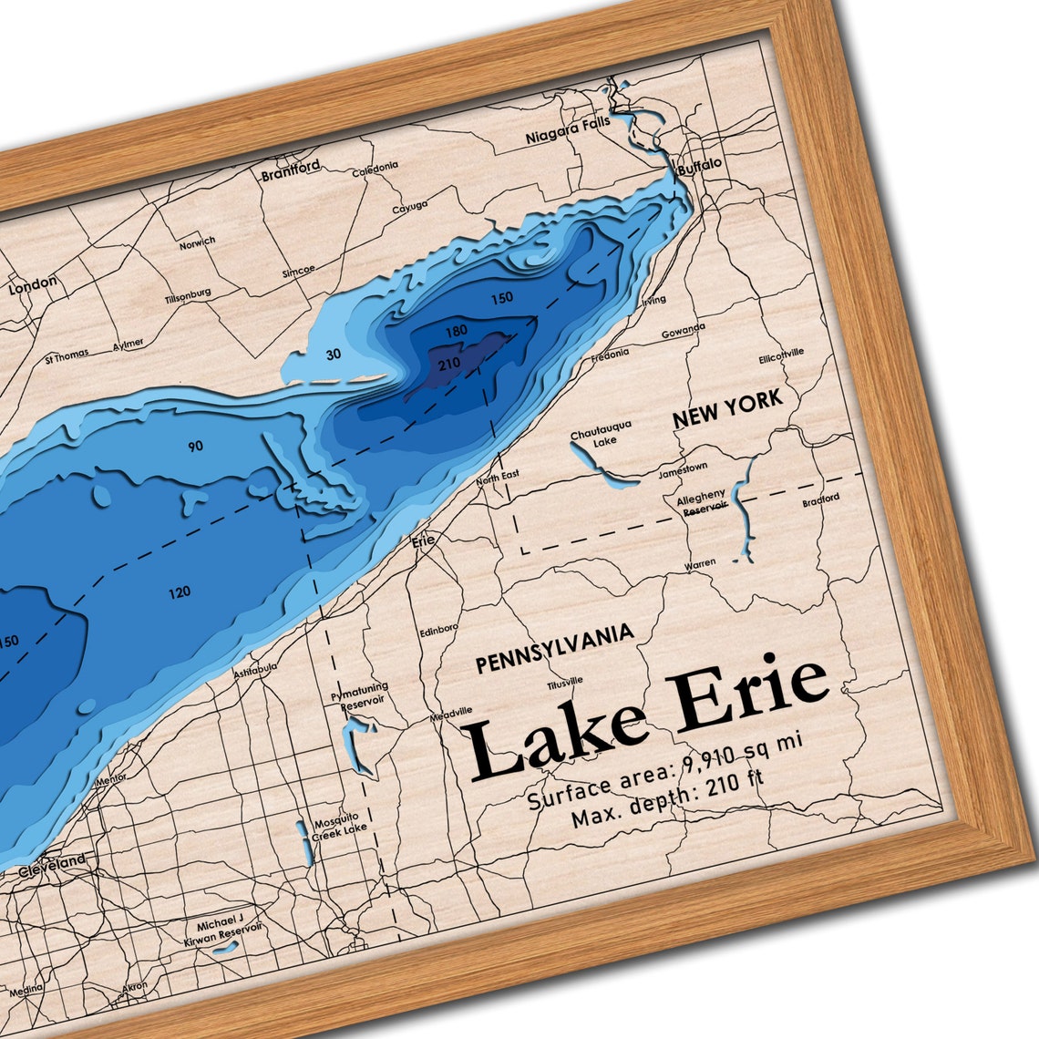 Digital File DXF AI SVG Lake Erie Map Wood Bathymetric Map - Etsy