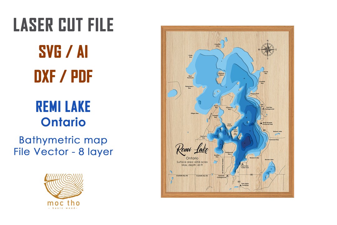 Digital File PDF, SVG Remi Lake Ontario, Bathymetric Depth Layers SVG ...