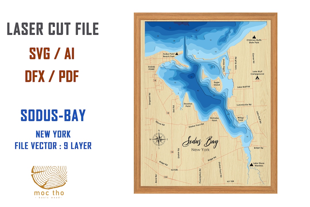 Digital File PDF, SVG - Sodus Bay New York Map Bathymetric Depth Layers ...